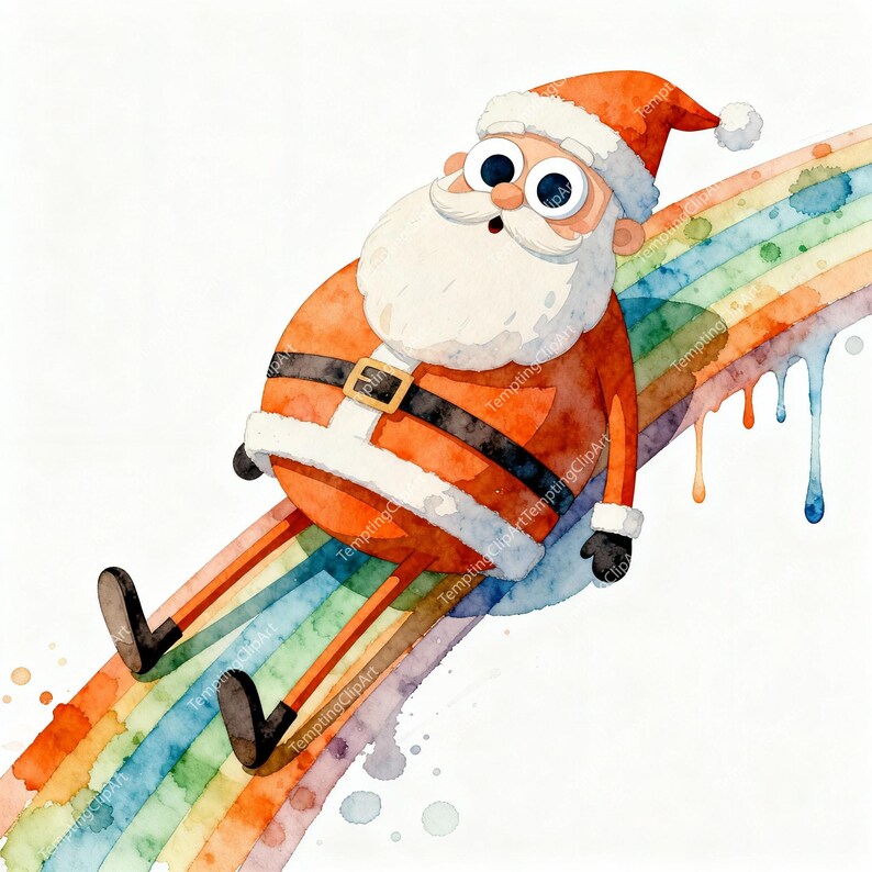 12 Santa and Elf on Rainbow Clipart | Christmas Printable Watercolor ...