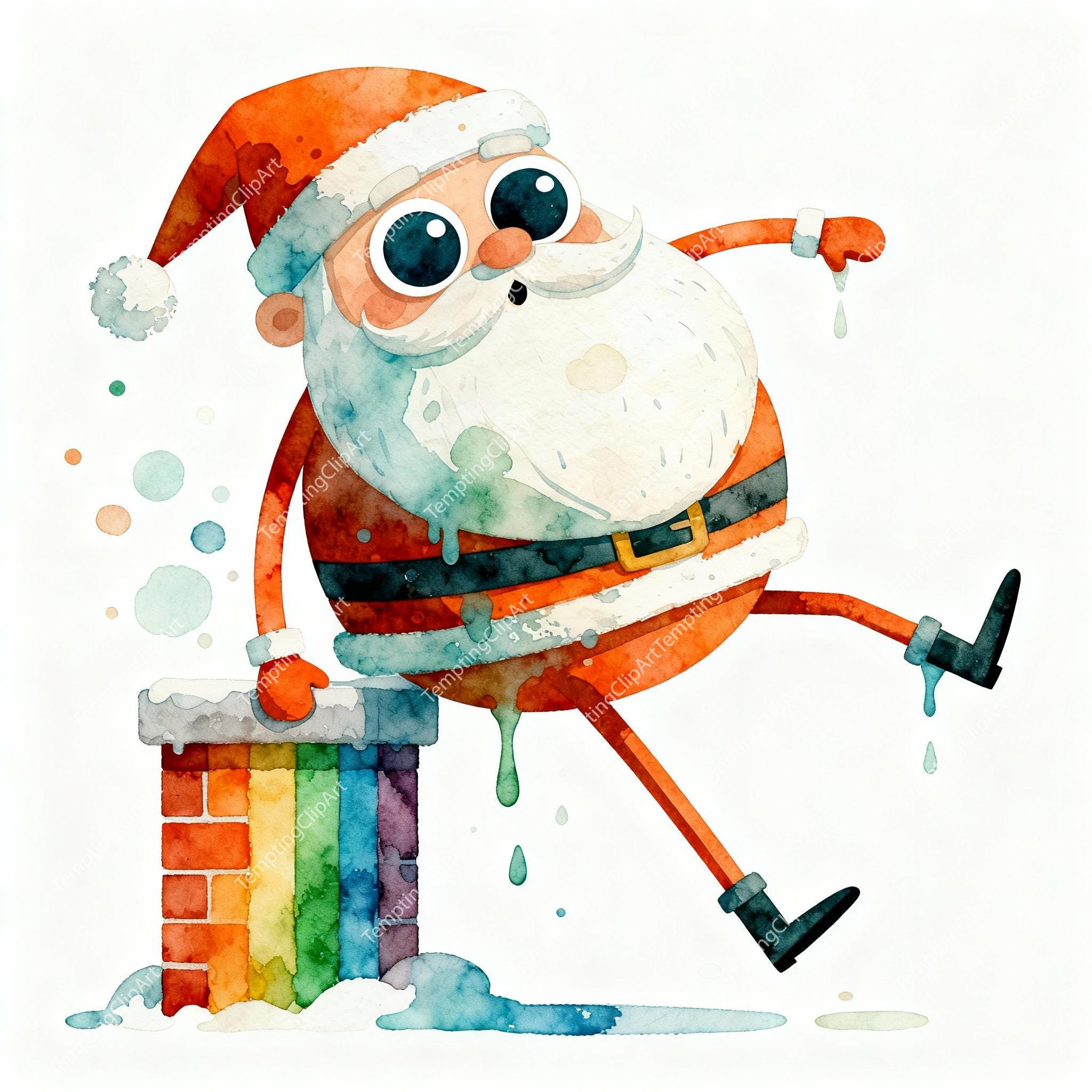 12 Santa and Elf on Rainbow Clipart | Christmas Printable Watercolor ...