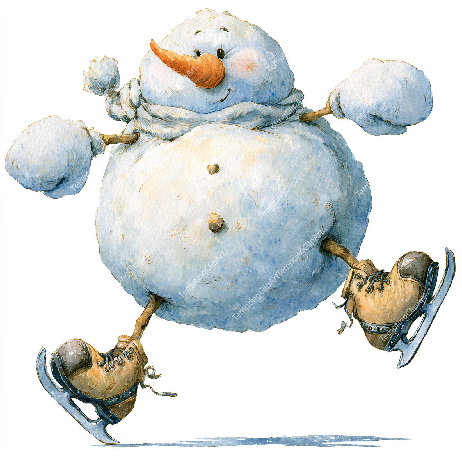 Watercolor Snowman Clipart | Goofy Cartoon, Ice Skating (digital ...
