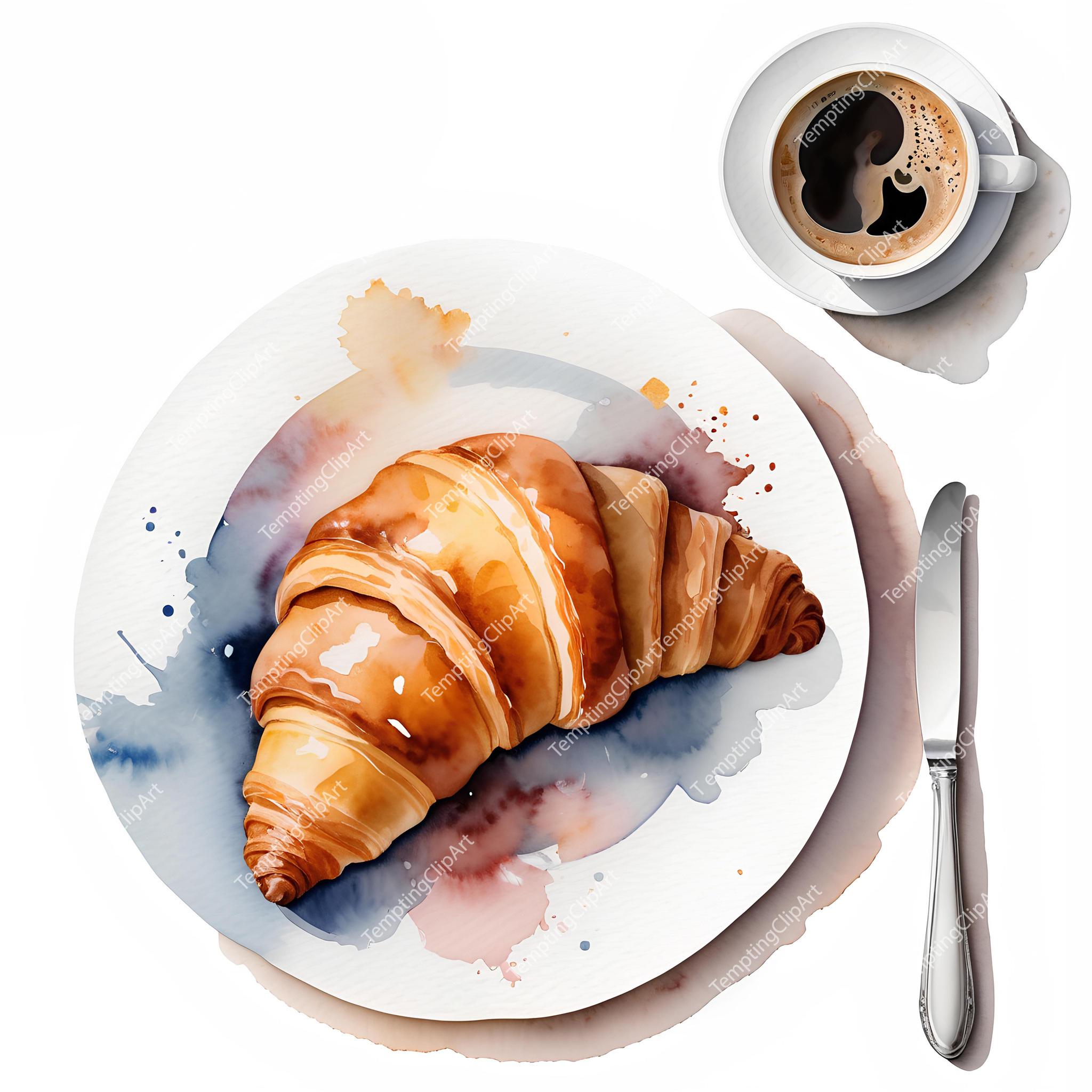 10 Croissant and Coffee Clipart | Watercolor French Breakfast Food ...