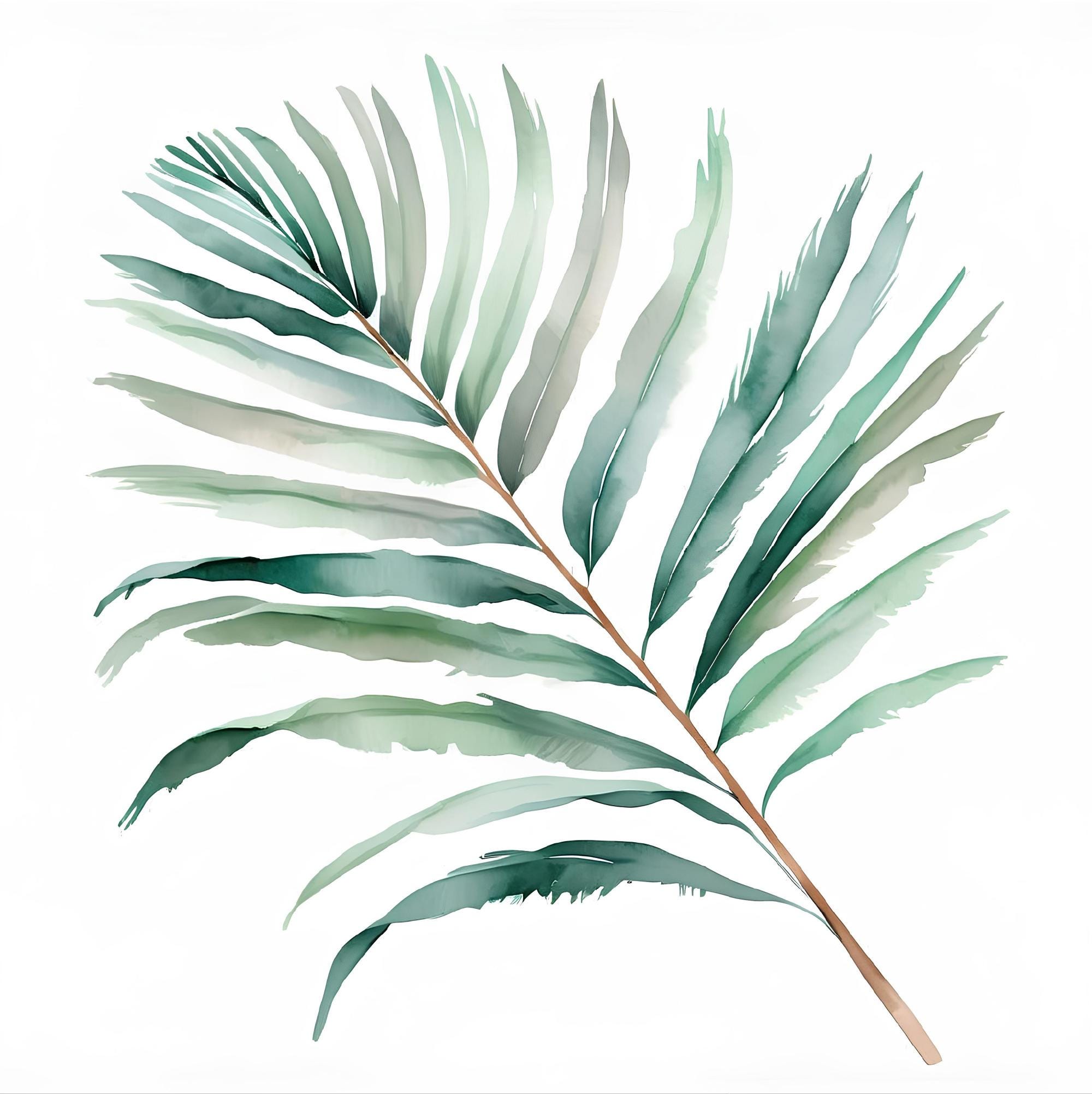 10 Watercolor Palm Frond Clipart | Mint Green Tropical Leaf With Gold ...