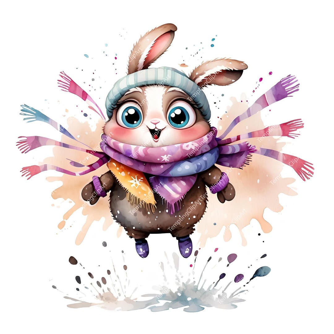 15 Funny Bunny Clipart | Hare, Rabbit, Christmas Animal, Watercolor ...