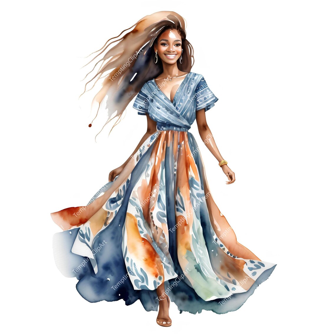 10 Black Woman Clipart | African American Girl, Printable Watercolor ...