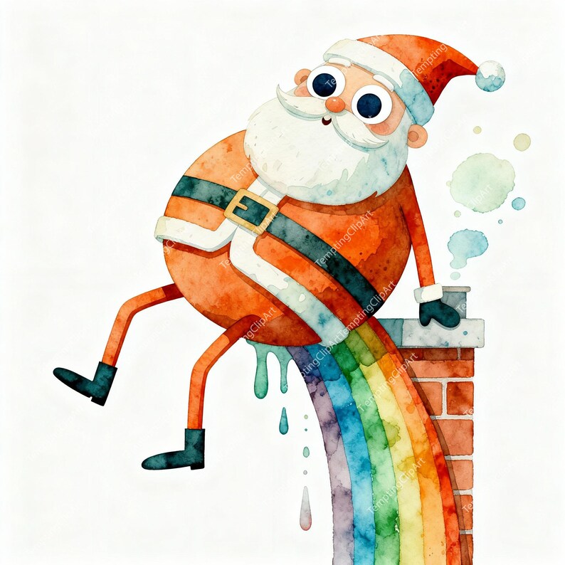 12 Santa and Elf on Rainbow Clipart | Christmas Printable Watercolor ...
