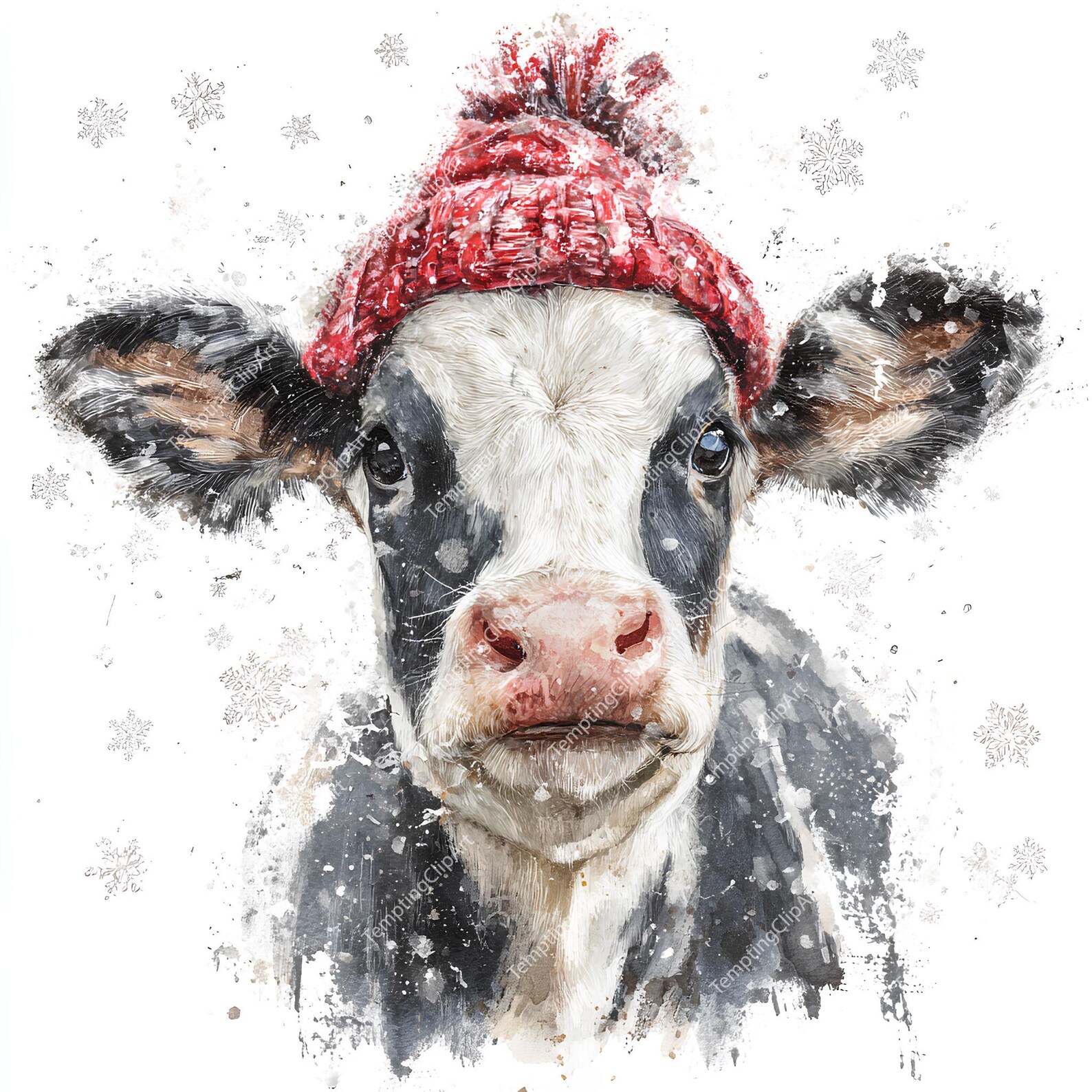 Christmas Cow Clipart | Watercolor Calf With Knitted Hat (digital ...