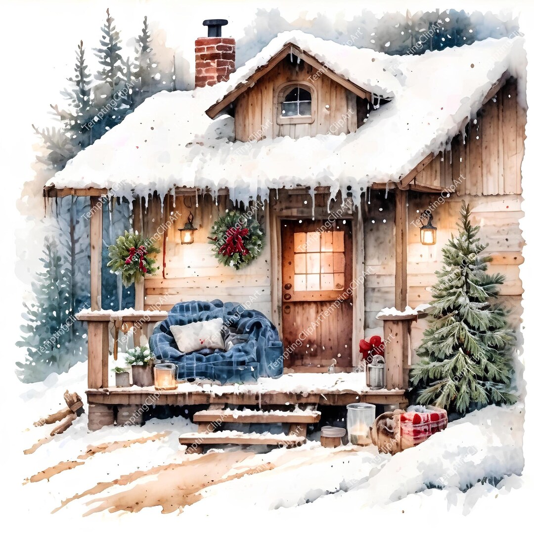 21 Cozy Winter House Clipart | Christmas Cabin, Snowy Forest, Printable ...