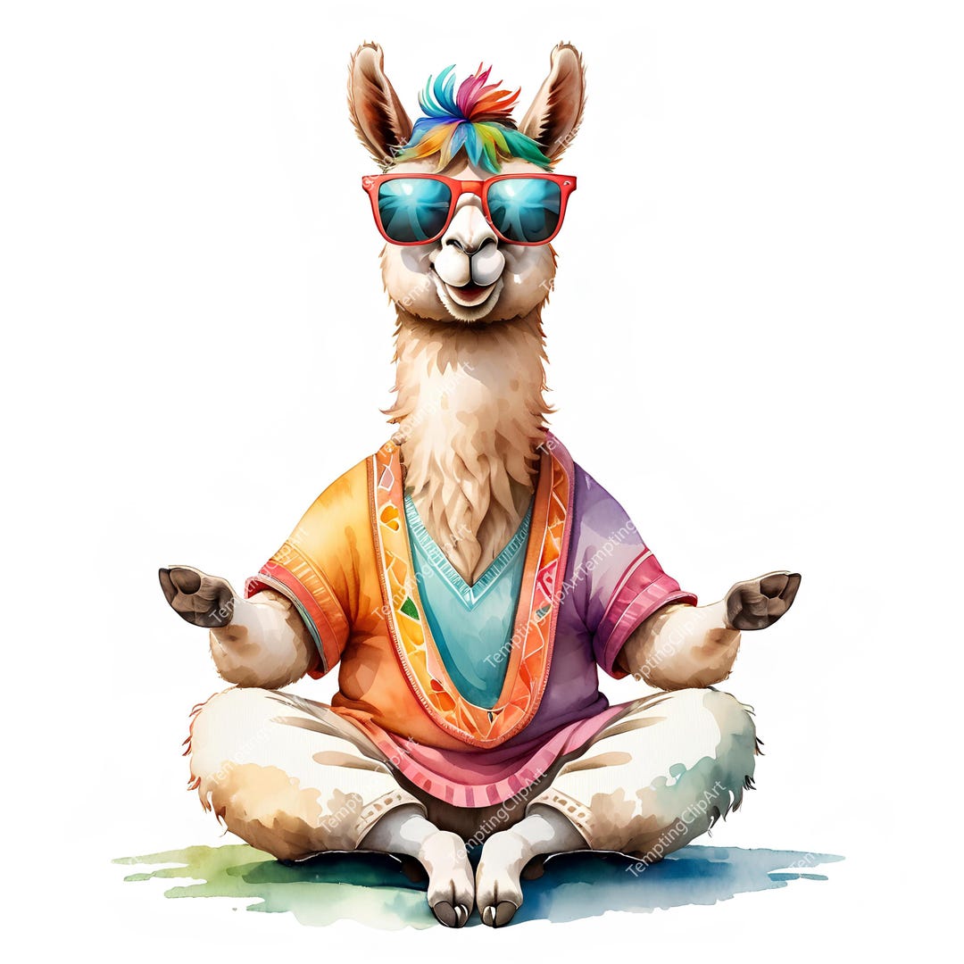 10 Funny Meditating Llama Clipart | Zen Animals, Printable Watercolor ...