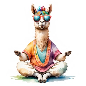 10 Funny Meditating Llama Clipart | Zen Animals, Printable Watercolor ...