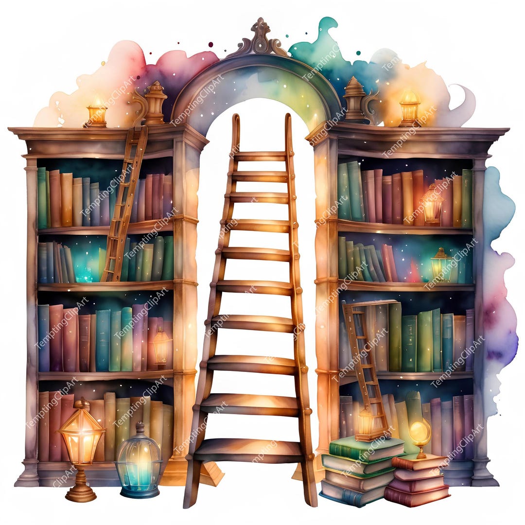 10 Watercolor Magical Library Clipart | High Quality Jpgs | Glowing ...