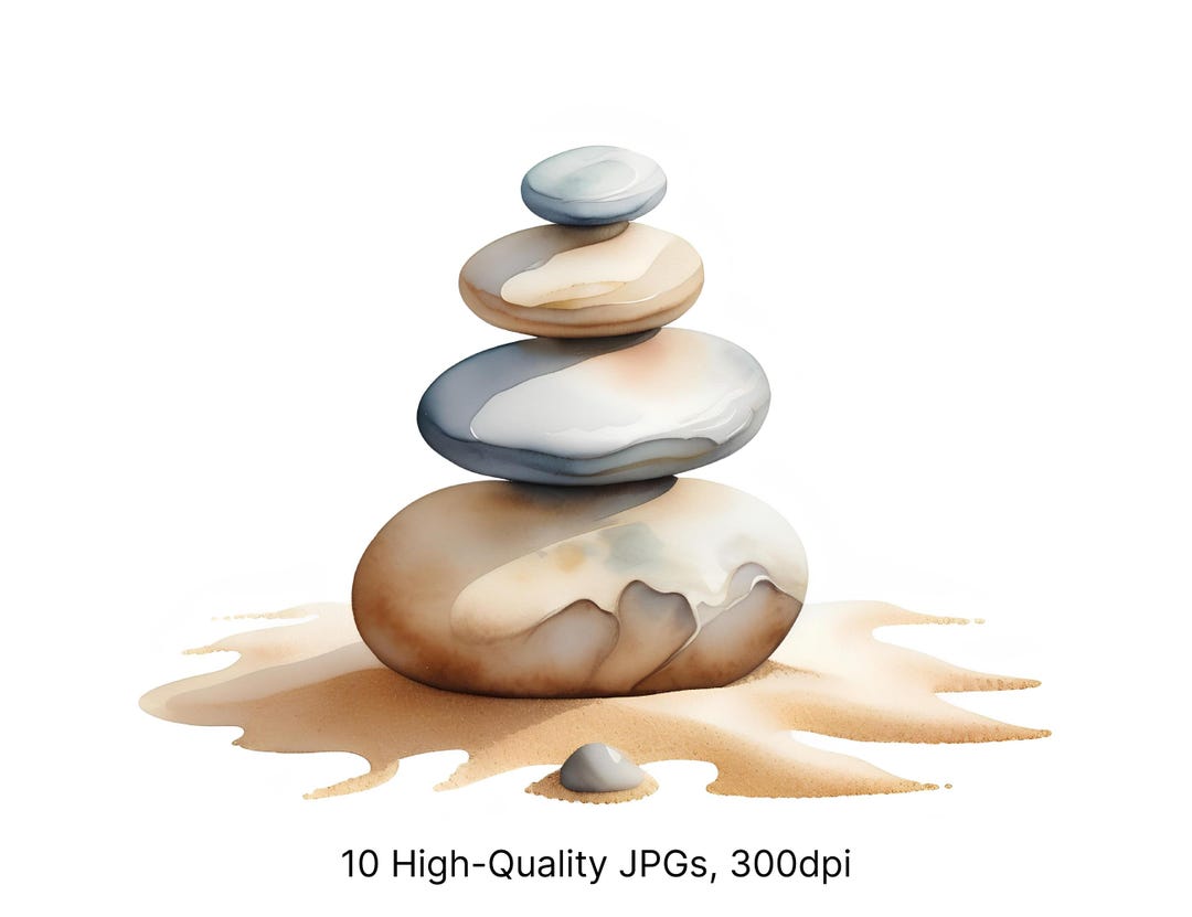10 Watercolor Zen Stone on Sand Clipart | Minimalist Meditation Art on ...