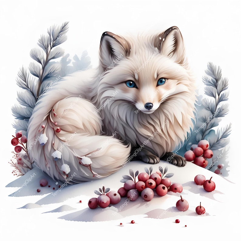 Watercolor Arctic Fox Clipart Set: Winter Wildlife Art (JPG Download ...