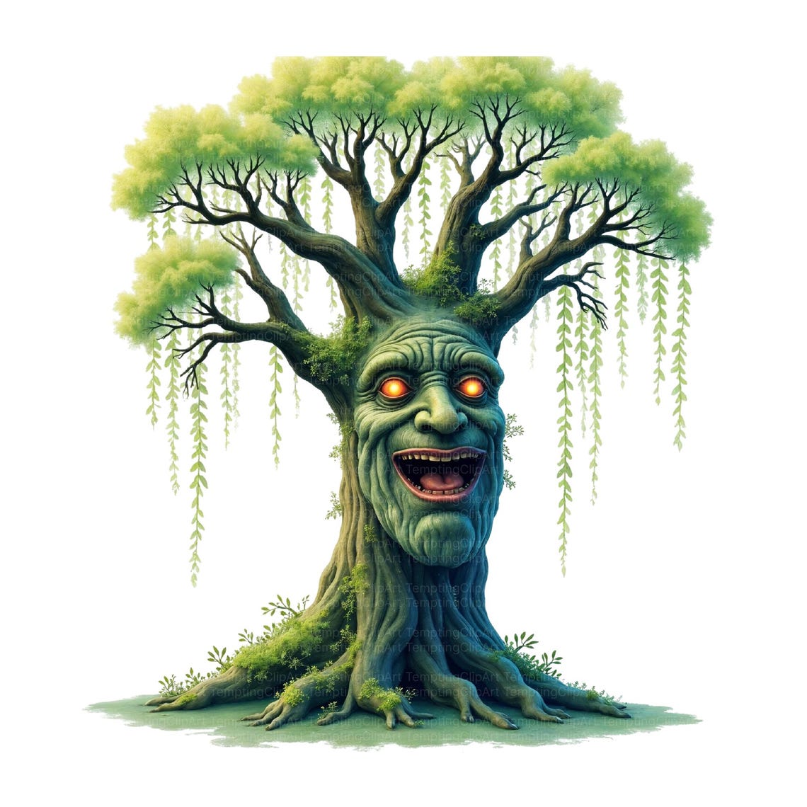 Ancient Tree Clipart | Watercolor Fantasy Tree With Face, Glowing Eyes ...