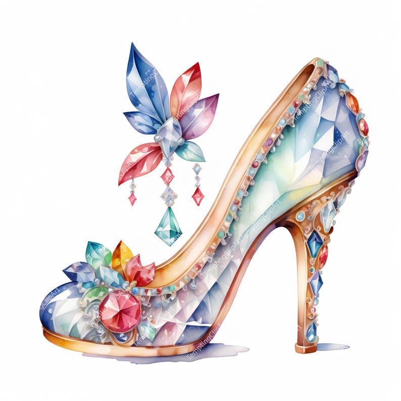 10 Crystal Heels Clipart | Watercolor Fantasy High Heels, Glam Shoe ...