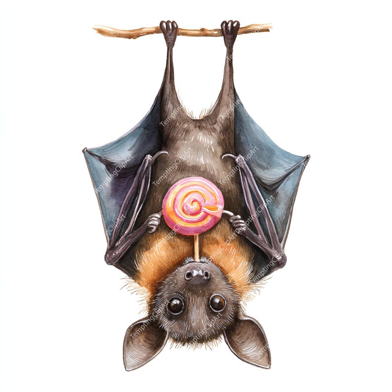 11 Watercolor Funny Bat Clipart | Cartoon Bats Hanging Upside Down With ...