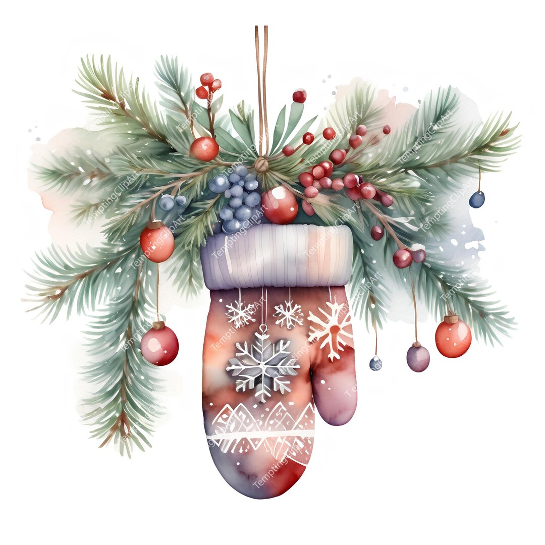 13 Christmas Mitten Clipart | Pine Branch & Berries, Printable ...