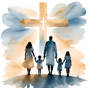 10 Watercolor Christian Family Clipart | Faith Silhouette Art Under ...