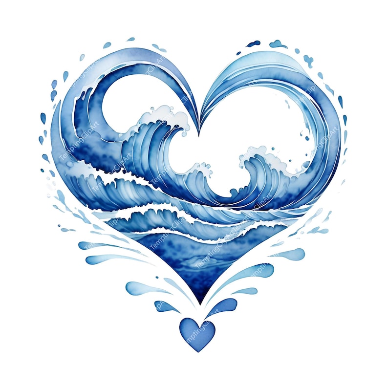15 Sea Hearts Clipart | Ocean Heart, Waves, Printable Watercolor ...