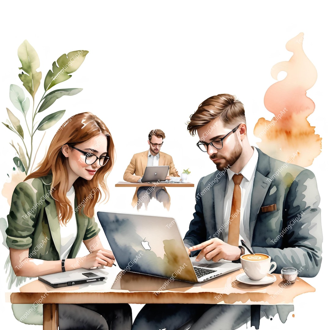 Coworking Watercolor Clipart | Office People Art (digital Download ...