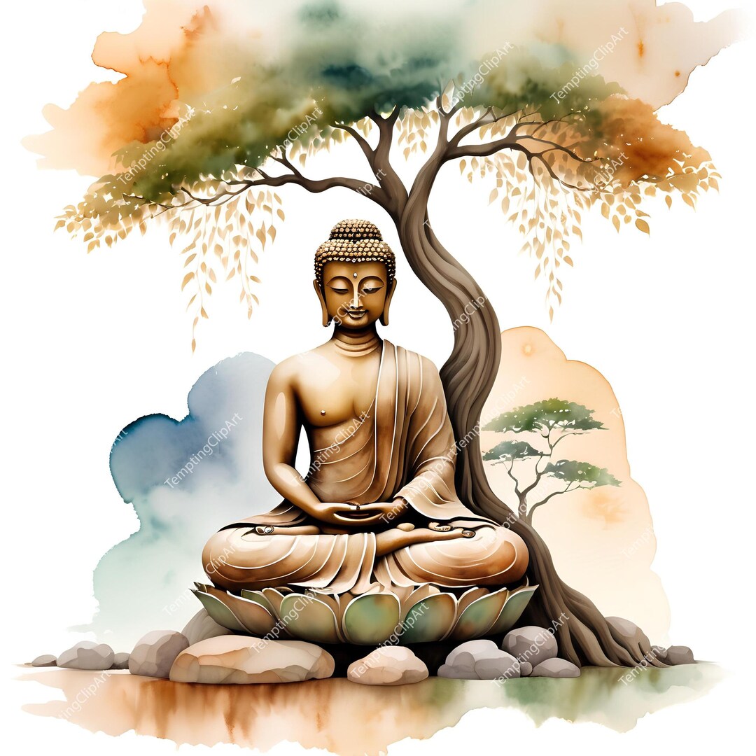 10 Watercolor Buddha Under Bodhi Tree | Peaceful Spiritual Art in Earth ...