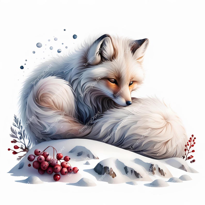 Watercolor Arctic Fox Clipart Set: Winter Wildlife Art (JPG Download ...
