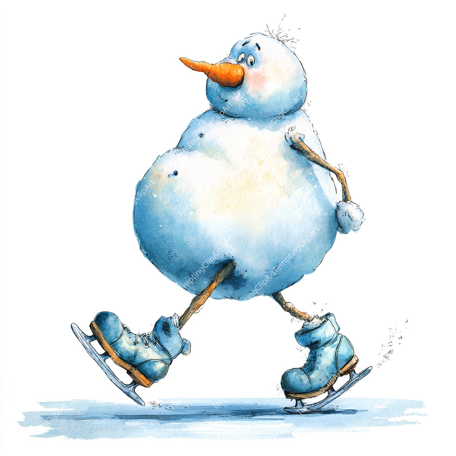 Watercolor Snowman Clipart | Goofy Cartoon, Ice Skating (digital ...
