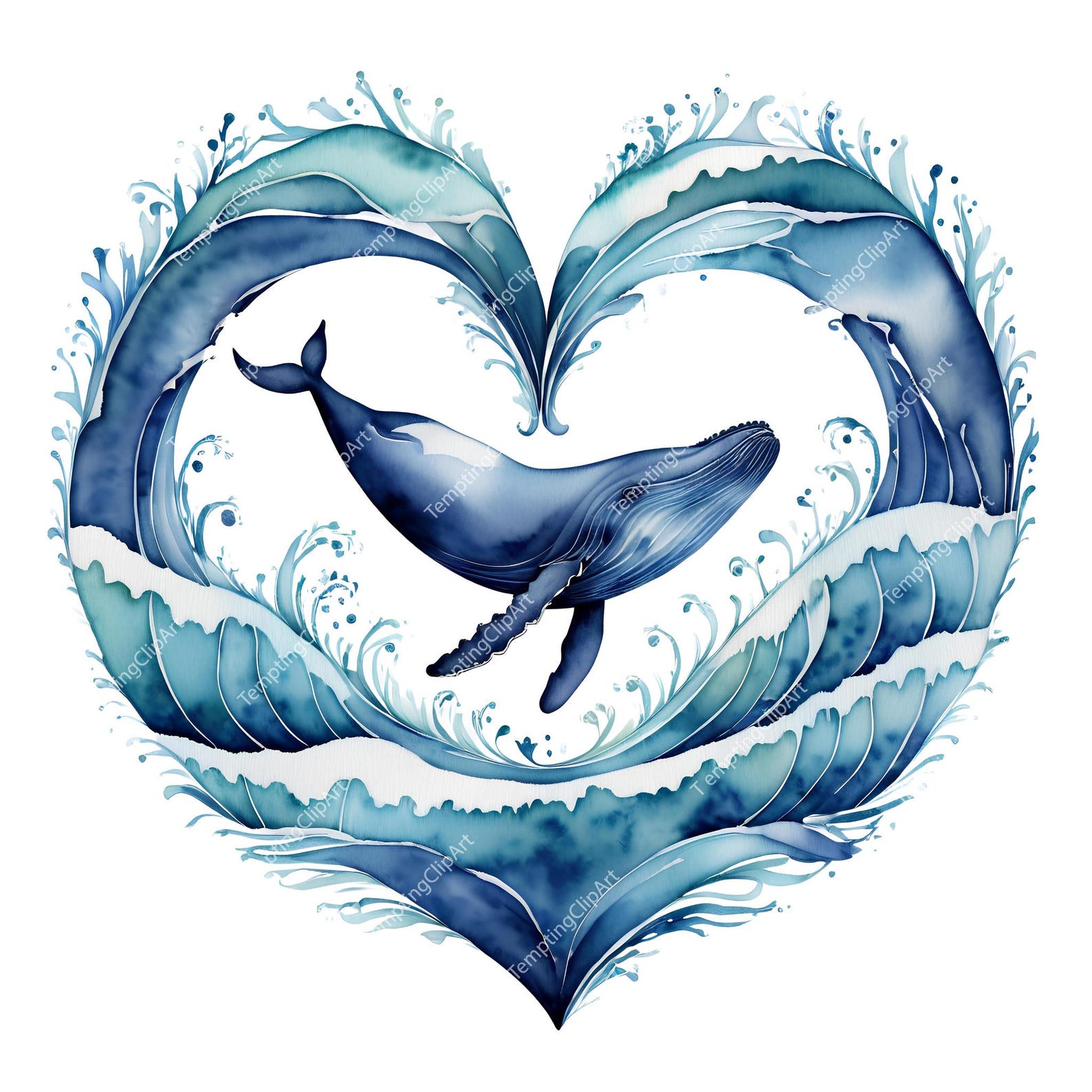 15 Sea Hearts Clipart | Ocean Heart, Waves, Printable Watercolor ...