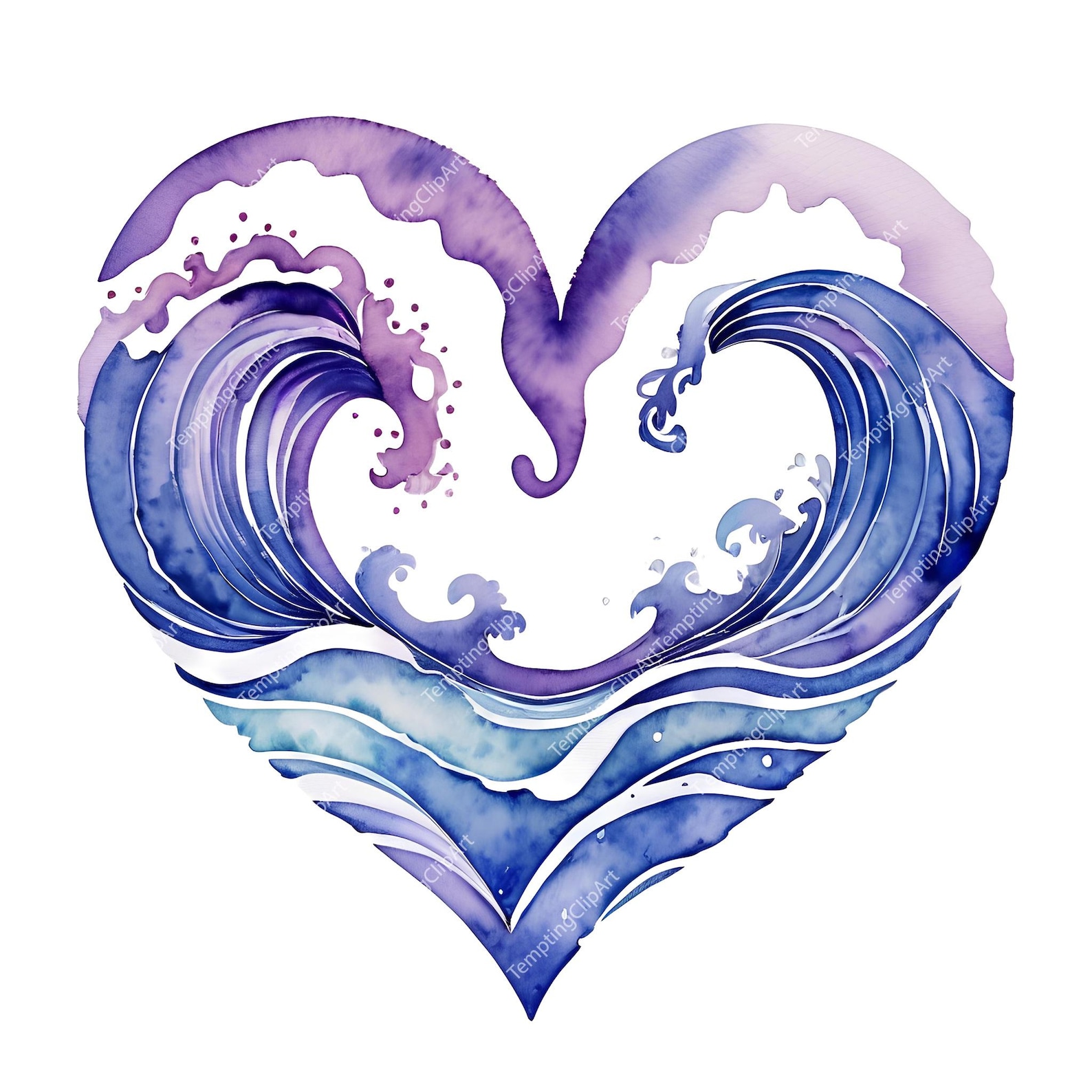 15 Sea Hearts Clipart | Ocean Heart, Waves, Printable Watercolor ...