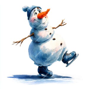 Watercolor Snowman Clipart | Goofy Cartoon, Ice Skating (digital ...