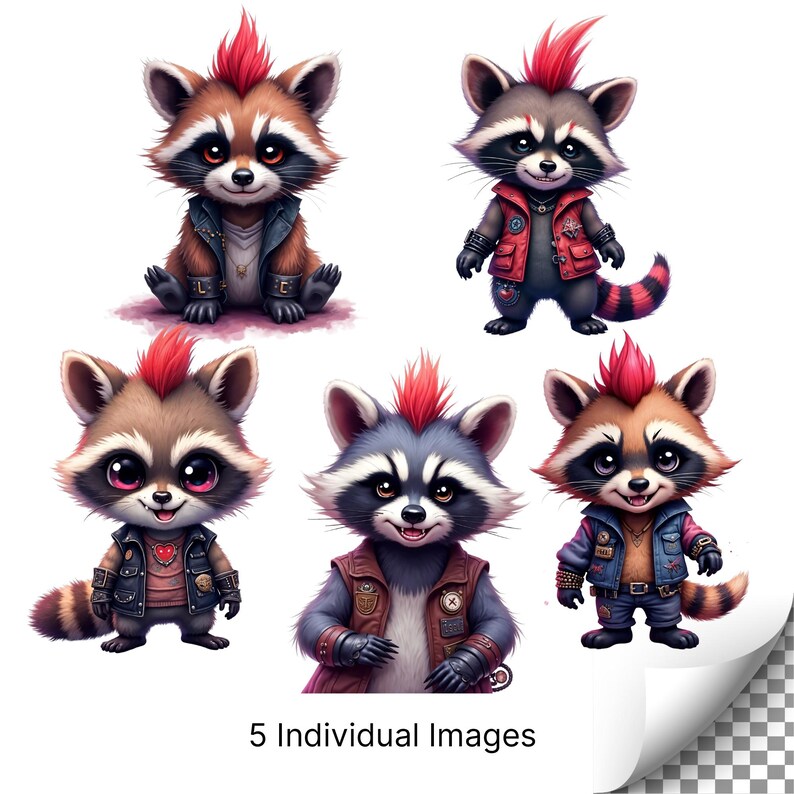 5 Cute Punk Raccoon Clipart | Raccoon in Leather Rock Jacket Png ...