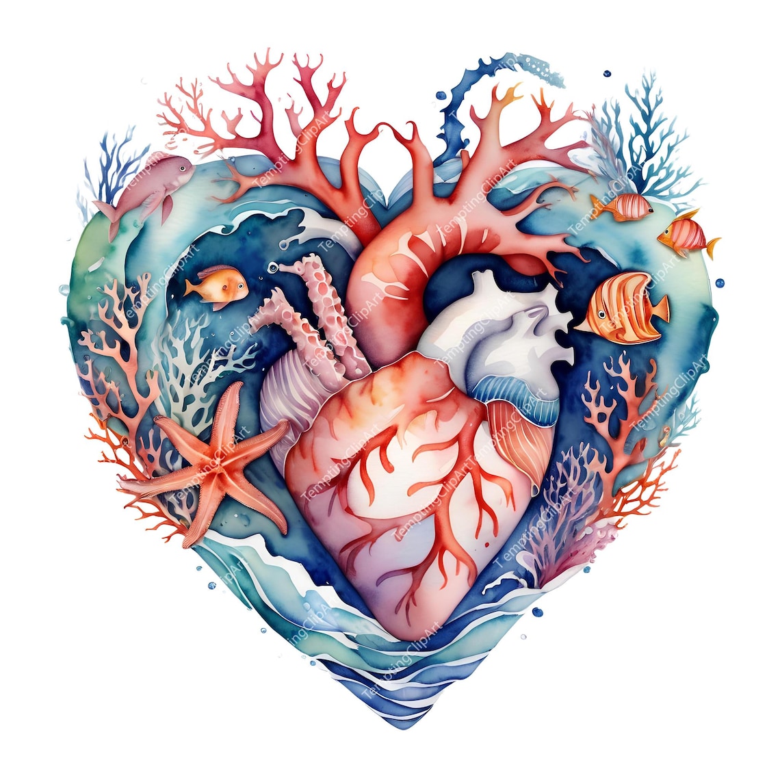 15 Sea Hearts Clipart | Ocean Heart, Waves, Printable Watercolor ...