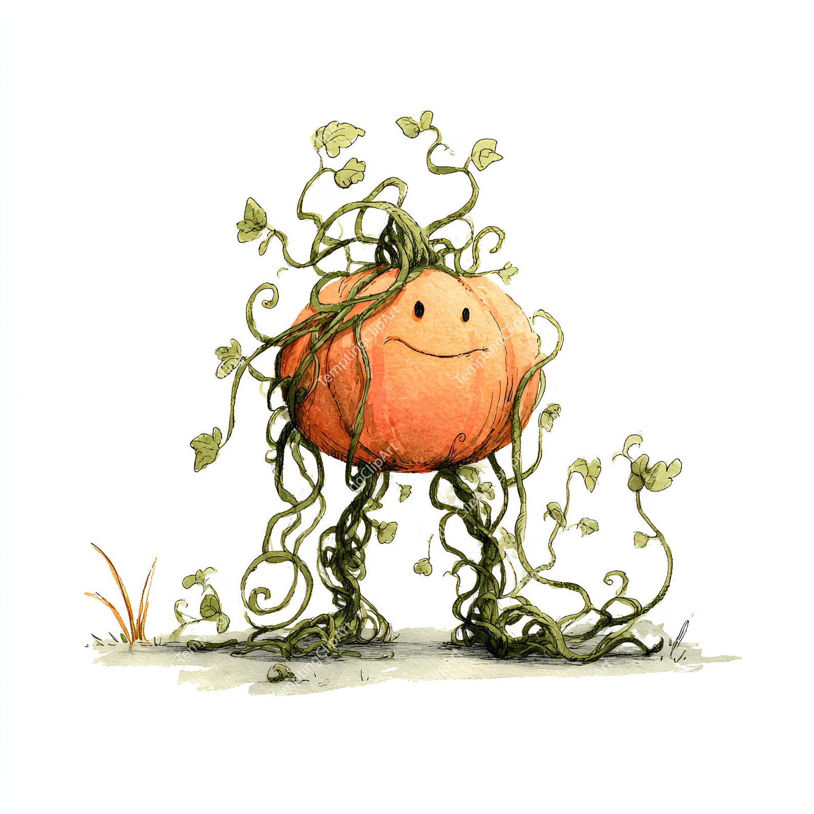 12 Watercolor Pumpkin Monster Clipart | Funny Cartoon Pumpkin Creature ...