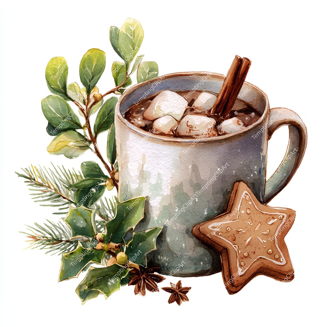 14 Cozy Christmas Mug Clipart | Hot Cocoa, Printable Watercolor Clipart ...