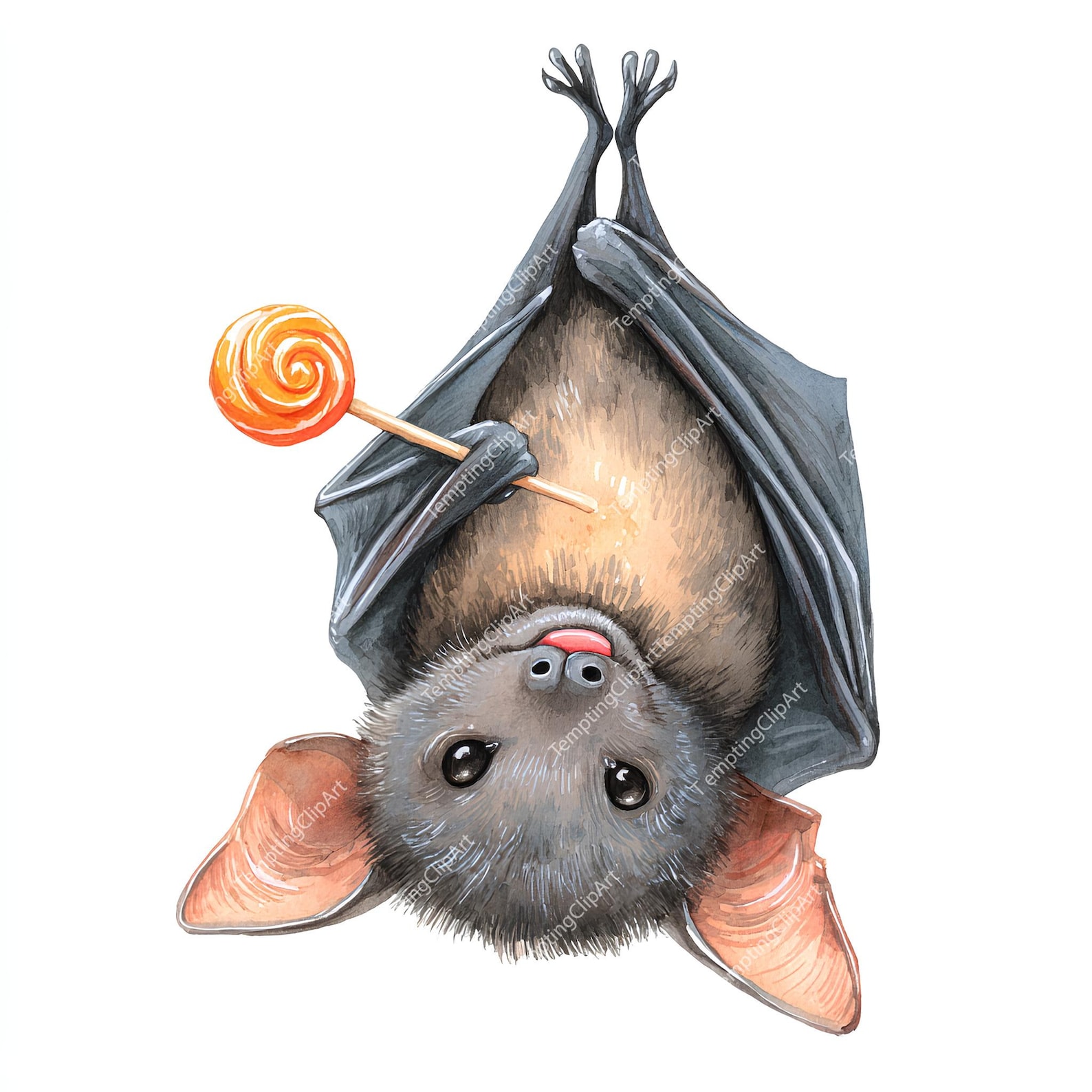 11 Watercolor Funny Bat Clipart | Cartoon Bats Hanging Upside Down With ...