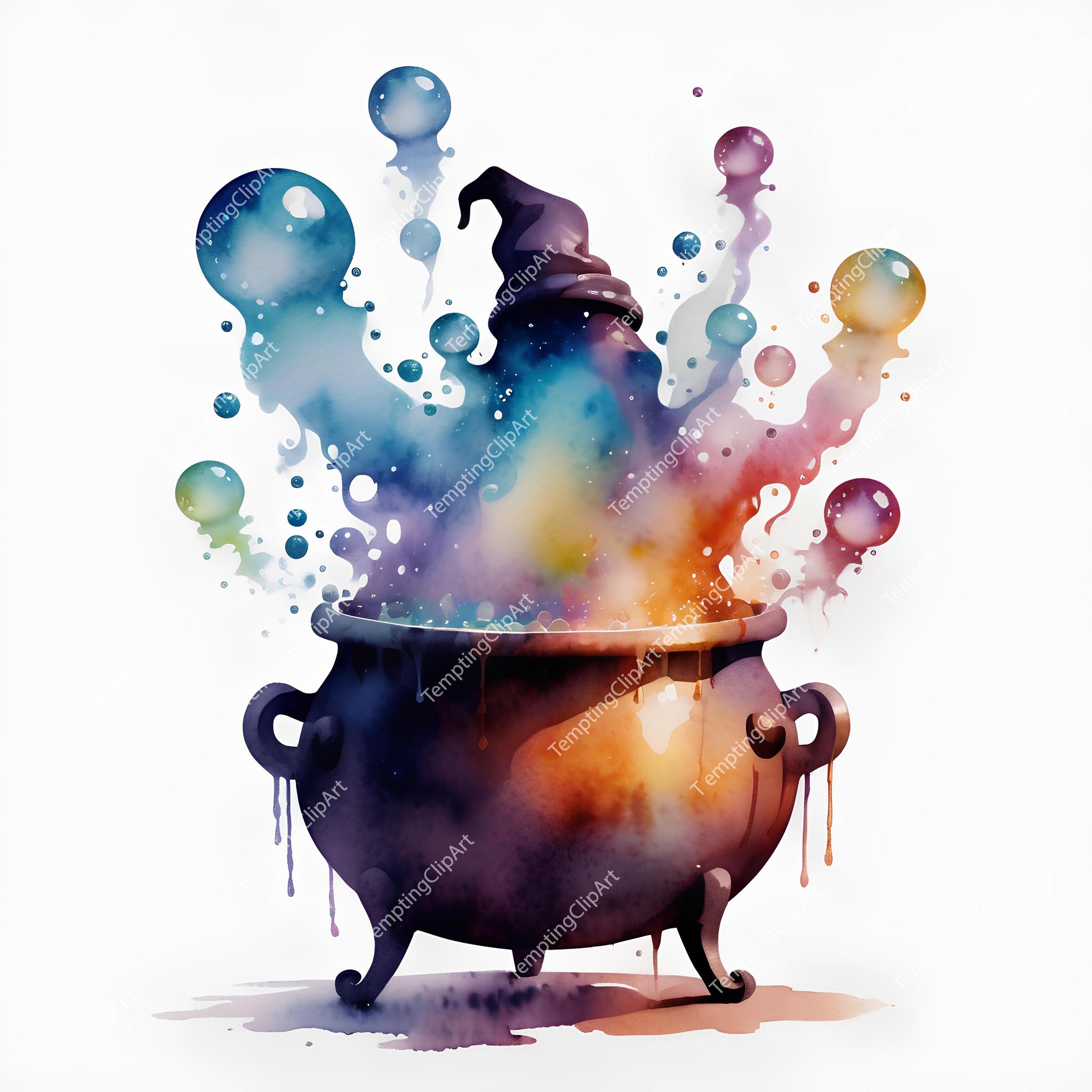 10 Watercolor Haunted Cauldron Clipart | Ghostly Spirit Bubbles ...