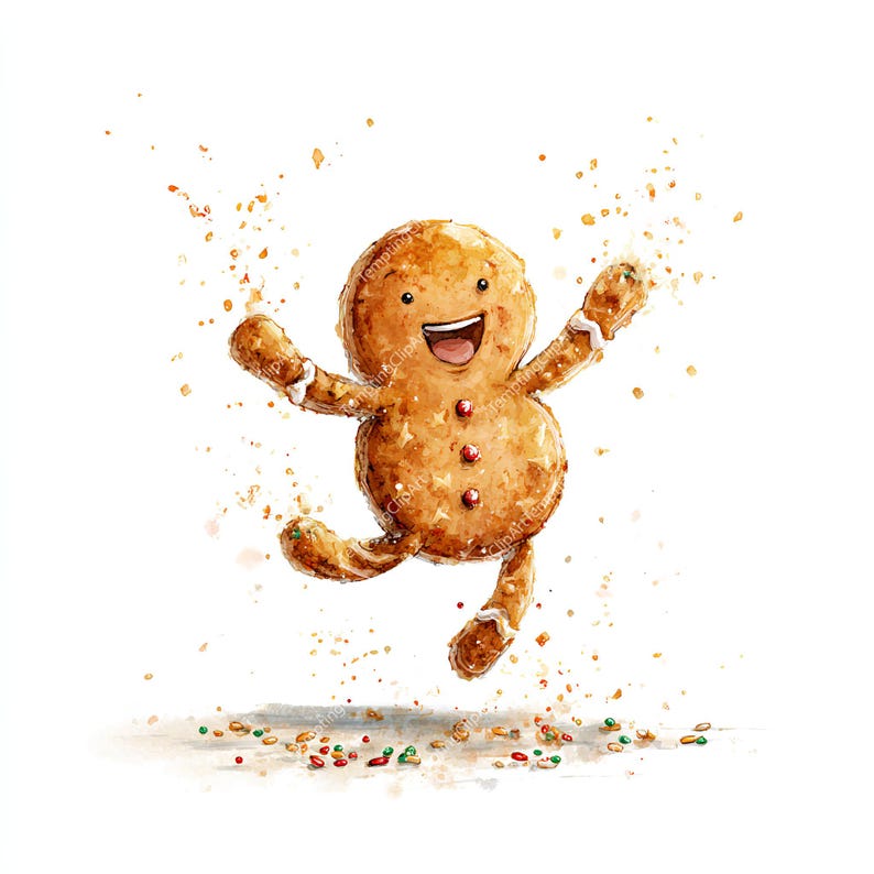 Silly Gingerbread Man Watercolor Clipart | Dancing Christmas Cookie ...