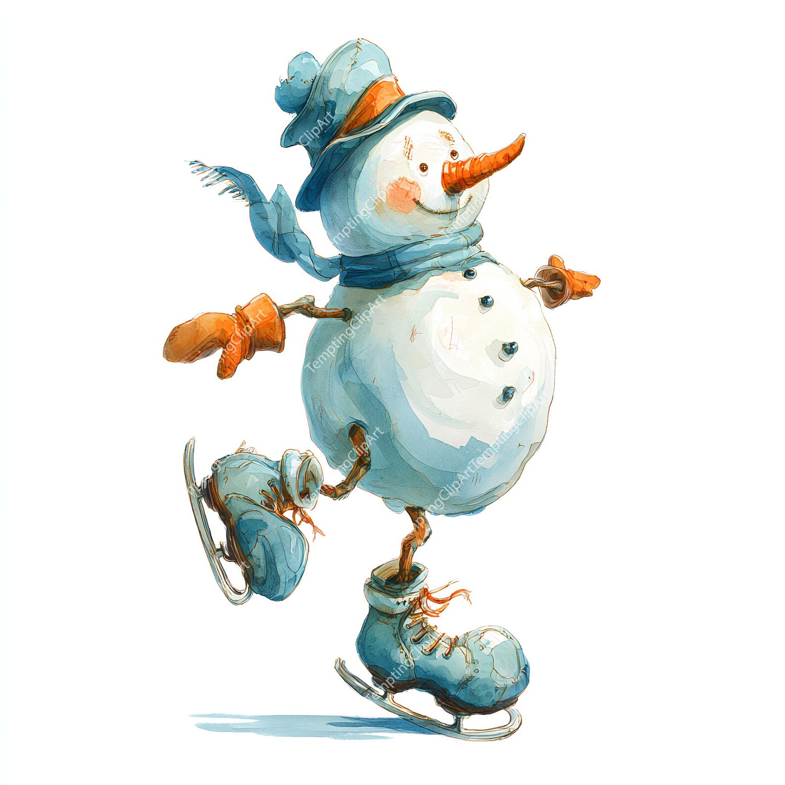 Watercolor Snowman Clipart | Goofy Cartoon, Ice Skating (digital ...
