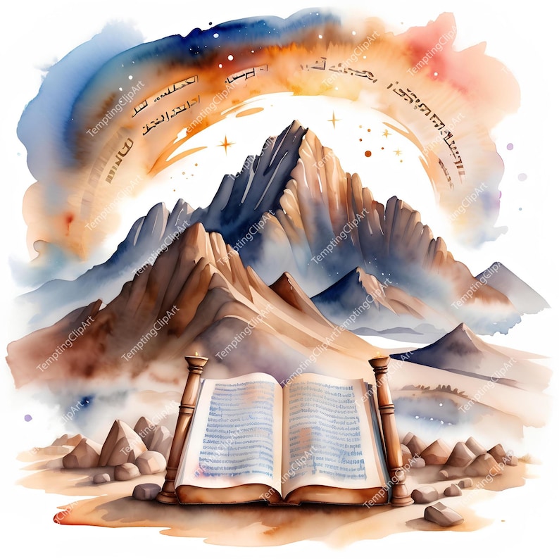 10 Mount Sinai Clipart | Watercolor Torah Scroll Art With Hebrew ...