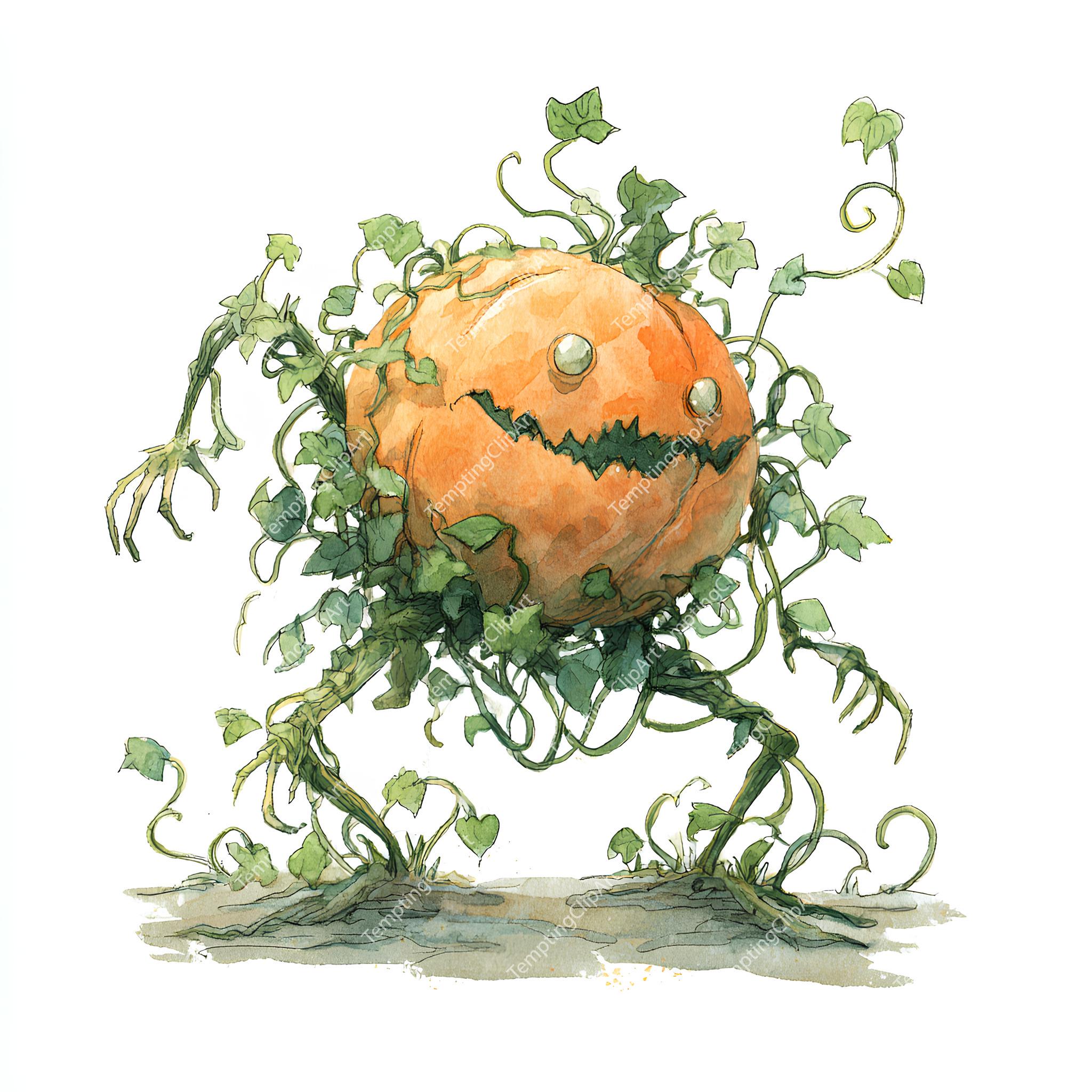 12 Watercolor Pumpkin Monster Clipart | Funny Cartoon Pumpkin Creature ...