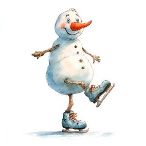 Watercolor Snowman Clipart | Goofy Cartoon, Ice Skating (digital ...