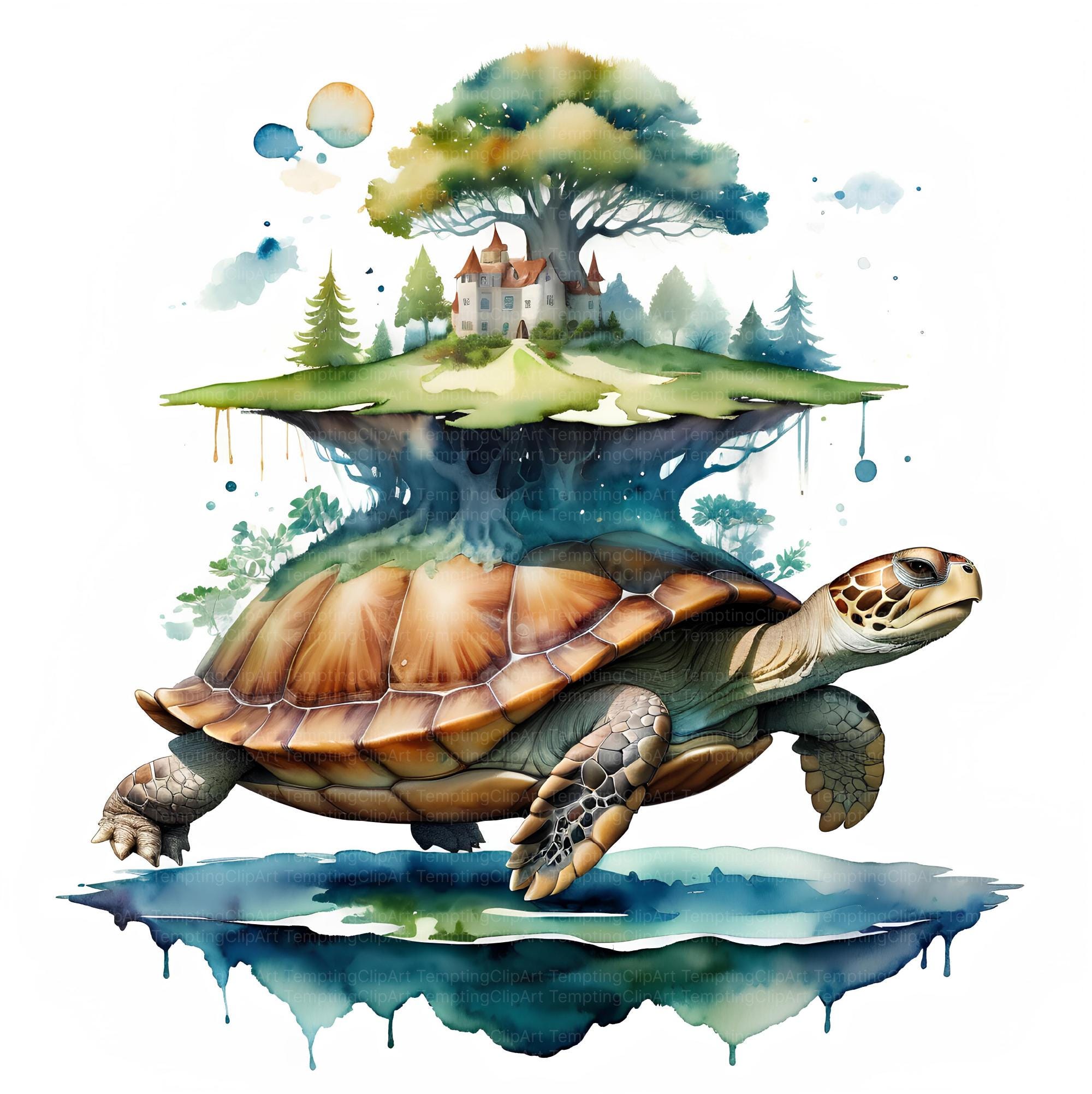 10 Fantasy Floating Island Clipart Set | Watercolor Sky Castles, Magic ...