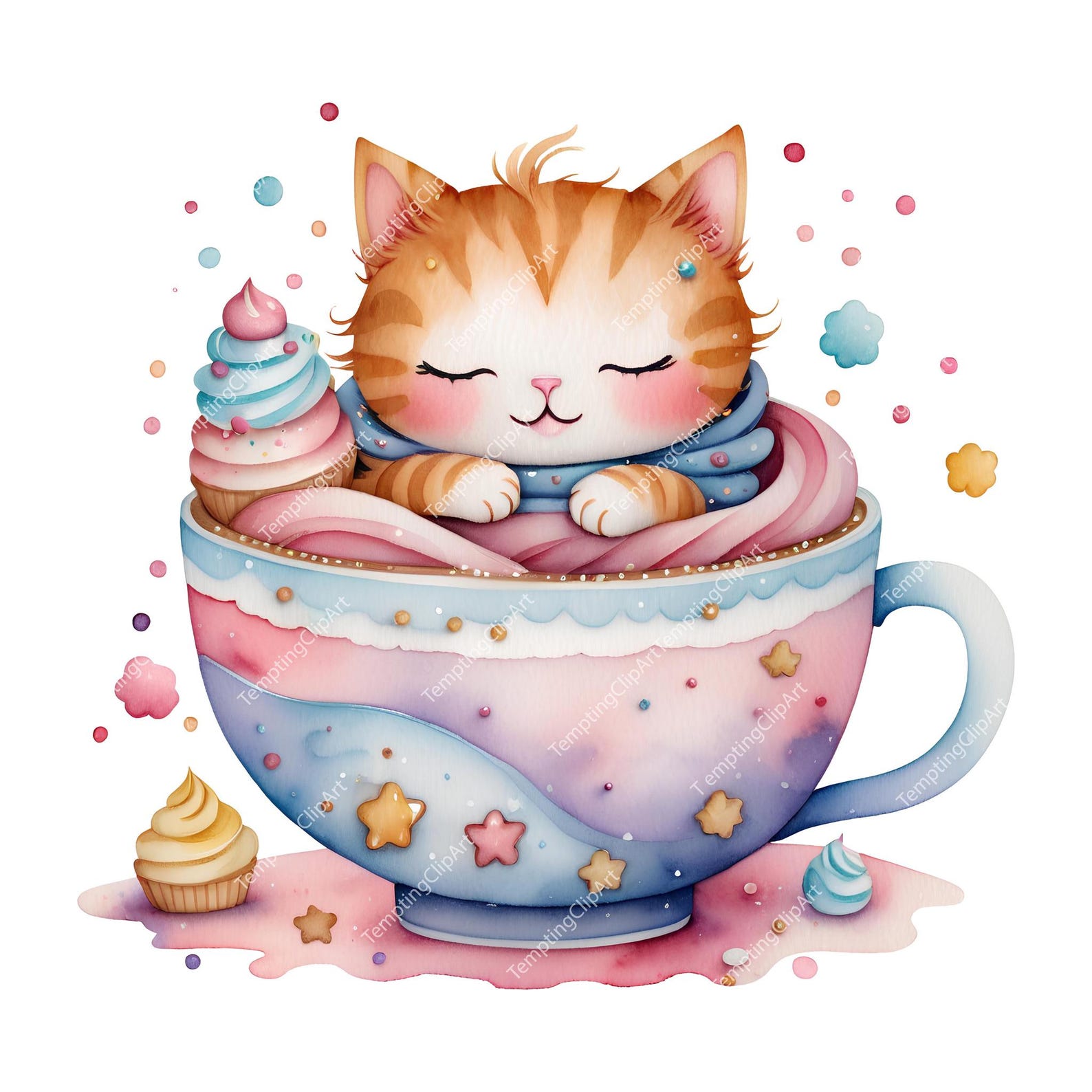 Kawaii Cat Teacup Clipart: Watercolor Kitten JPG (digital Download) - Etsy