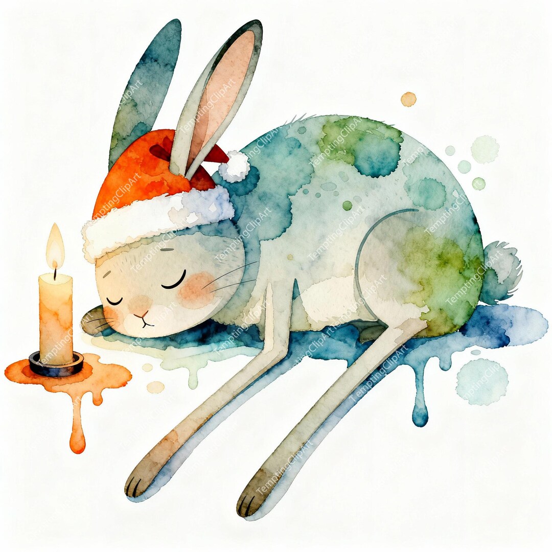 12 Christmas Rabbit Clipart | Cute Bunny, Hare, Printable Watercolor ...