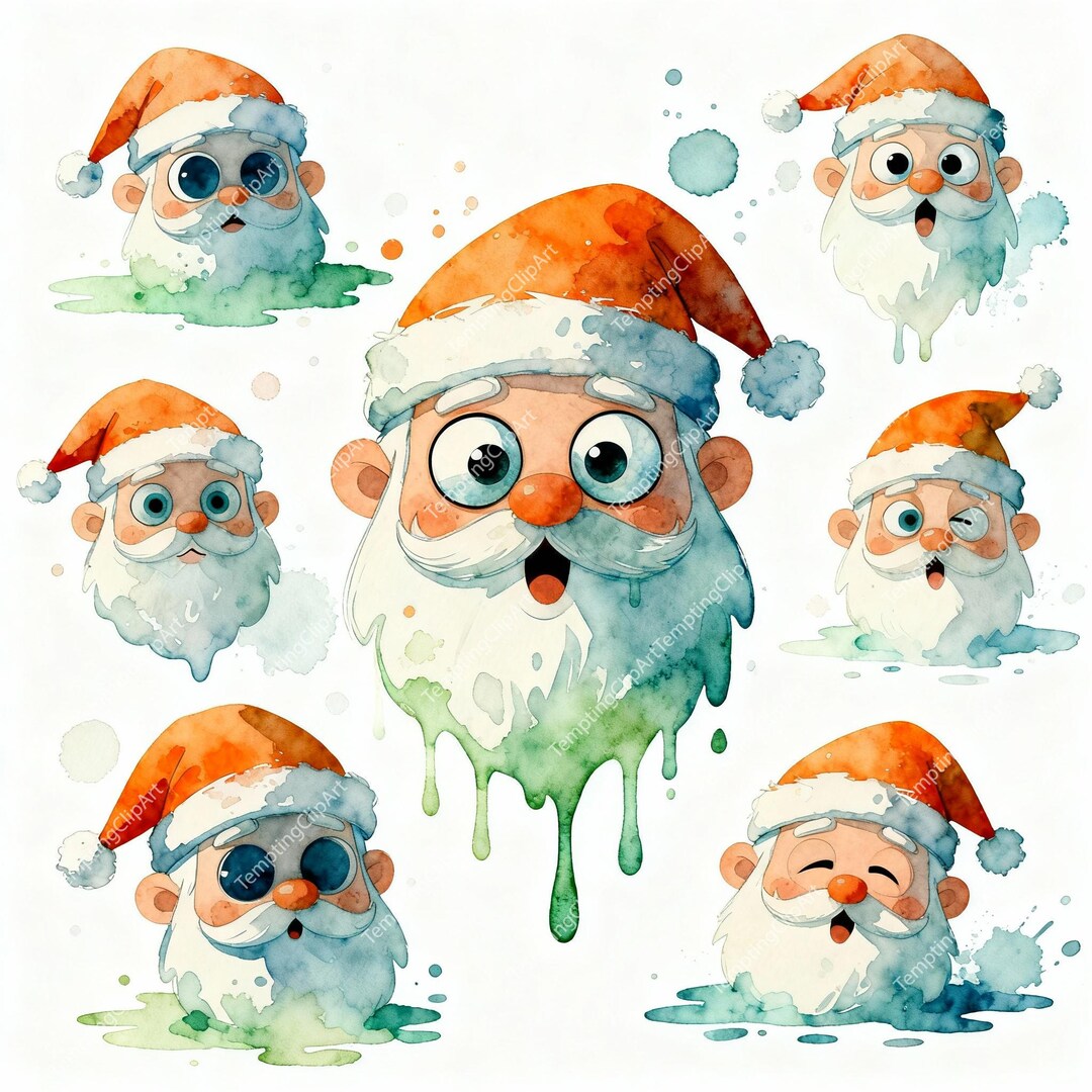 13 Santa Faces Clipart | Funny Christmas Art, Printable Watercolor ...
