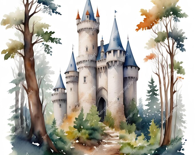 Fall Castle: Clip Art Bundle 10 High Res Watercolor Jpgs for Junk ...
