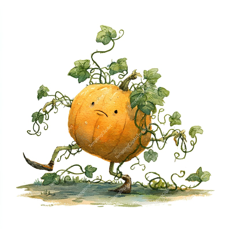 12 Watercolor Pumpkin Monster Clipart | Funny Cartoon Pumpkin Creature ...