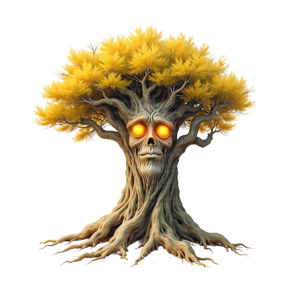 Ancient Tree Clipart | Watercolor Fantasy Tree With Face, Glowing Eyes ...