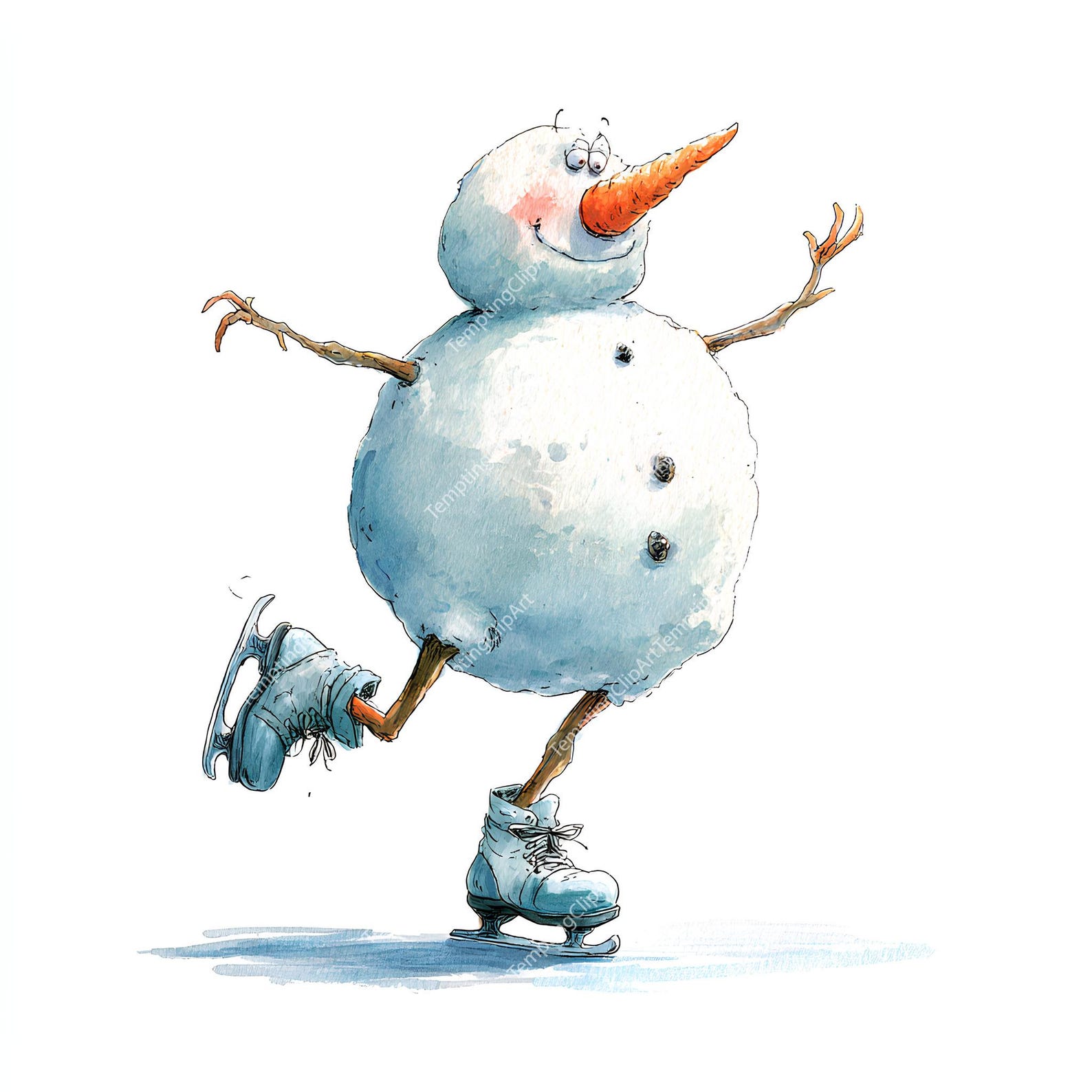 Watercolor Snowman Clipart | Goofy Cartoon, Ice Skating (digital ...