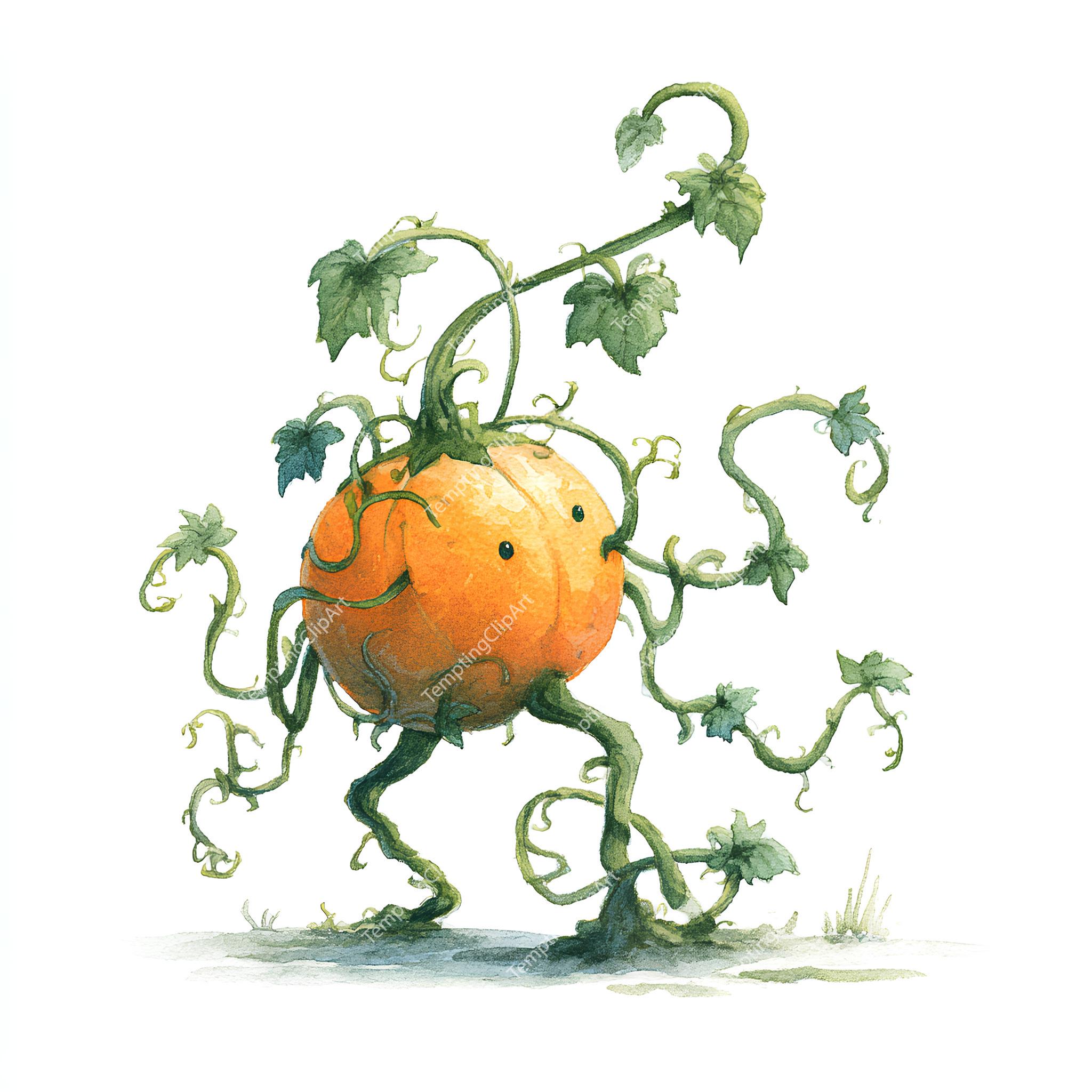 12 Watercolor Pumpkin Monster Clipart | Funny Cartoon Pumpkin Creature ...