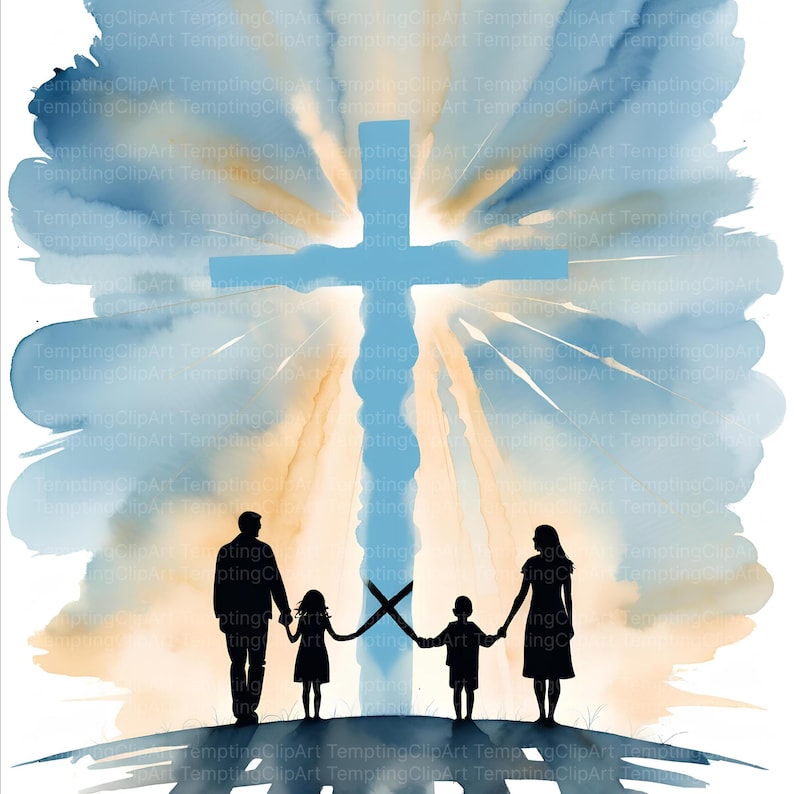 Watercolor Christian Family Clipart: Faith Silhouette Art (jpgs) - Etsy