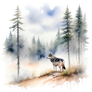 10 Watercolor Wolf Collection | Wolves in Snowy Forest & Landscapes ...
